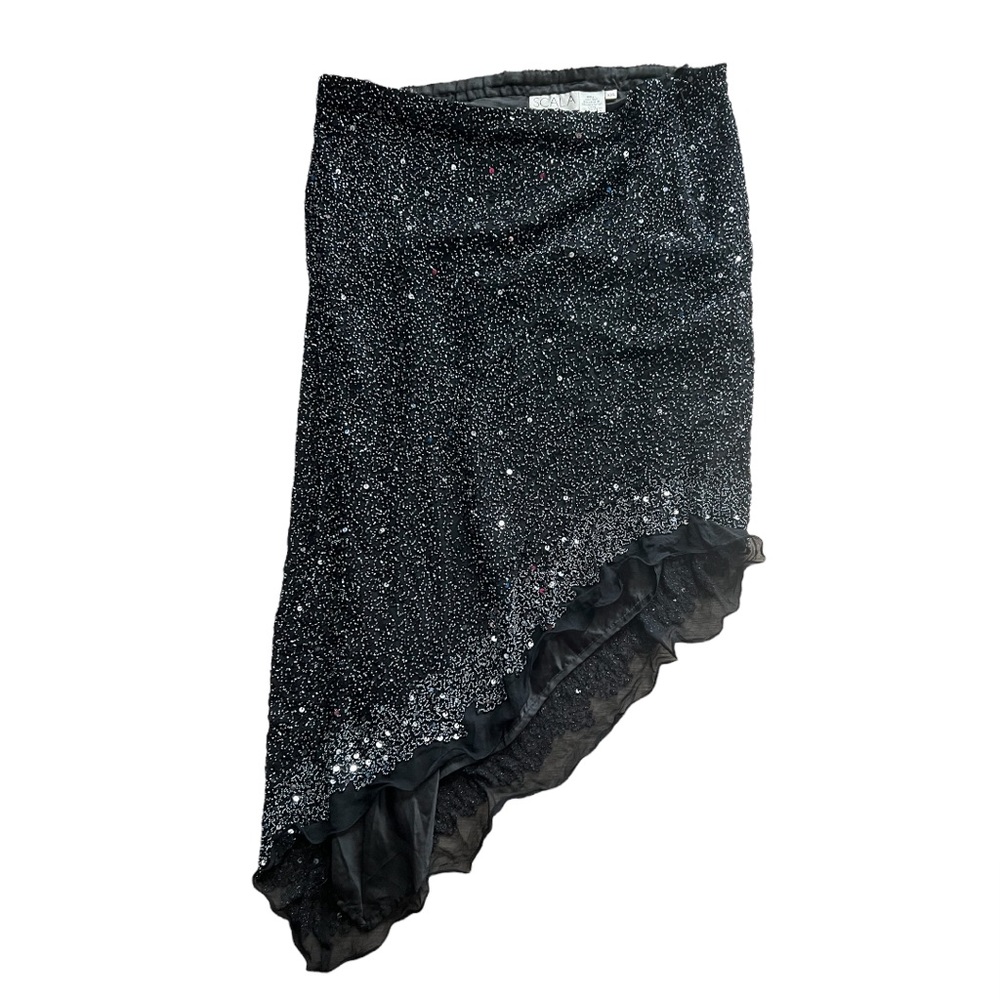 Vintage Scala Silk Beaded Diagonal Flutter Hem Detail… - Gem
